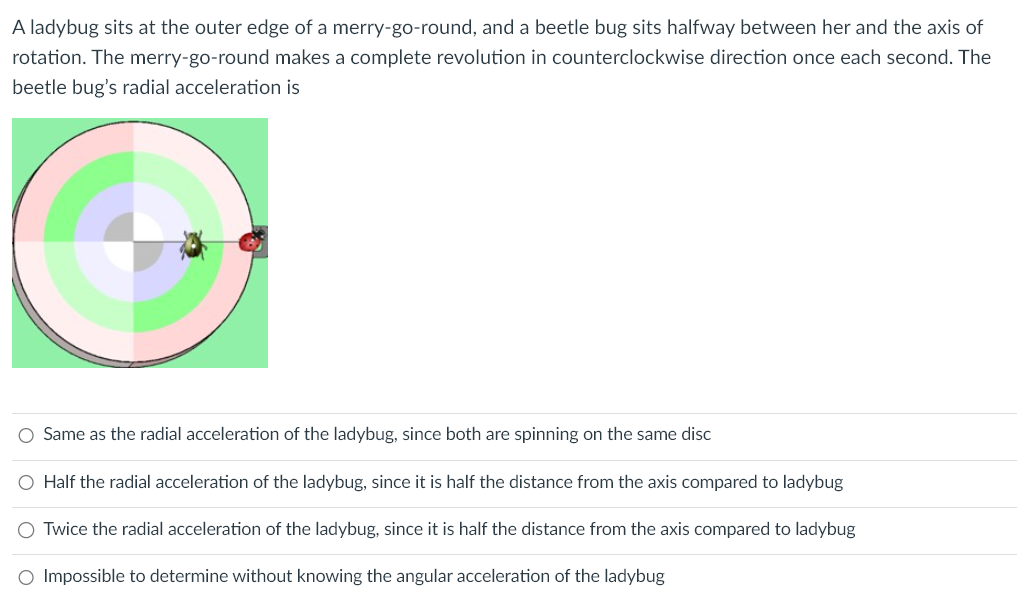 Solved A ladybug sits at the outer edge of a merry-go-round, | Chegg.com