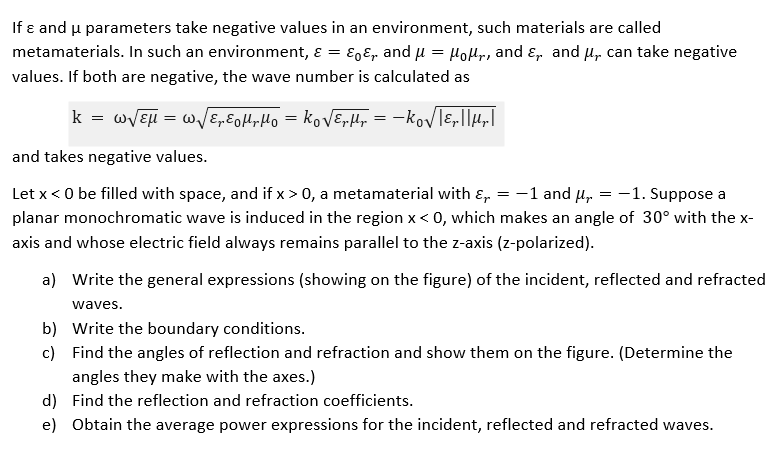 Solved If ε and μ parameters take negative values in an | Chegg.com