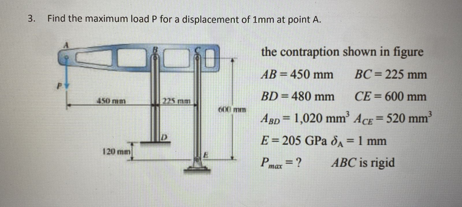 Solved 3. Find the maximum load P for a displacement of 1 mm | Chegg.com