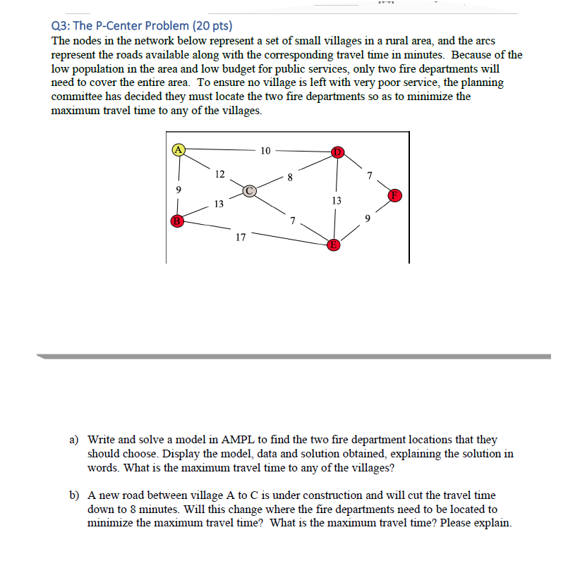 Q3: The P-Center Problem (20 pts) The nodes in the | Chegg.com