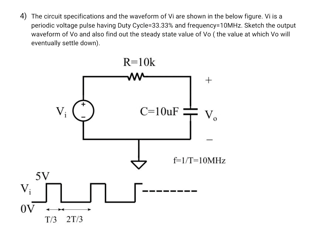 The circuit specifications and the waveform of Vi are | Chegg.com