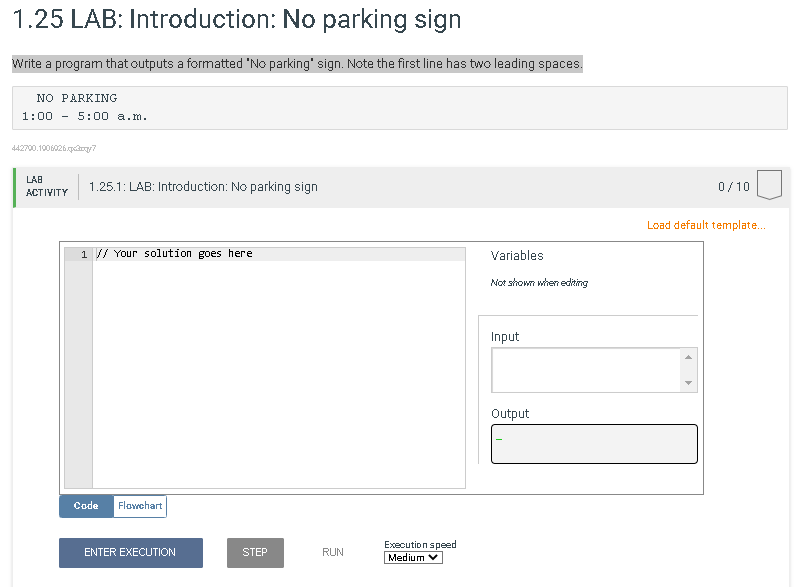 Solved 1.25 LAB: Introduction: No parking sign Write a | Chegg.com