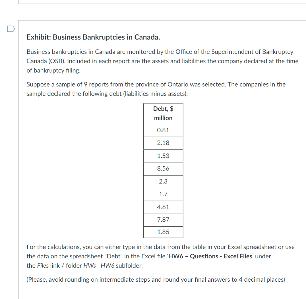 Solved Exhibit: Business Bankruptcies in Canada. Business | Chegg.com