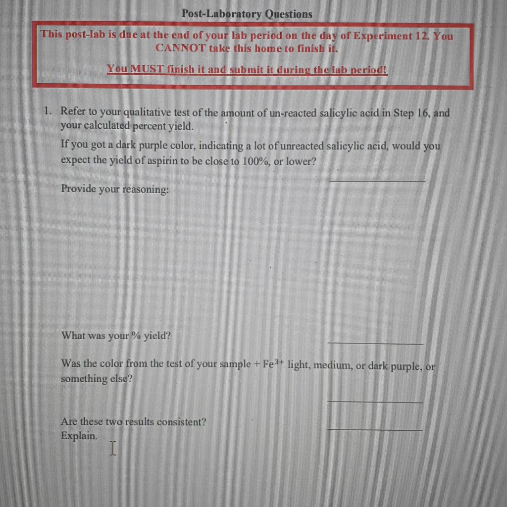 Solved Post-Laboratory Questions This post-lab is due at the | Chegg.com