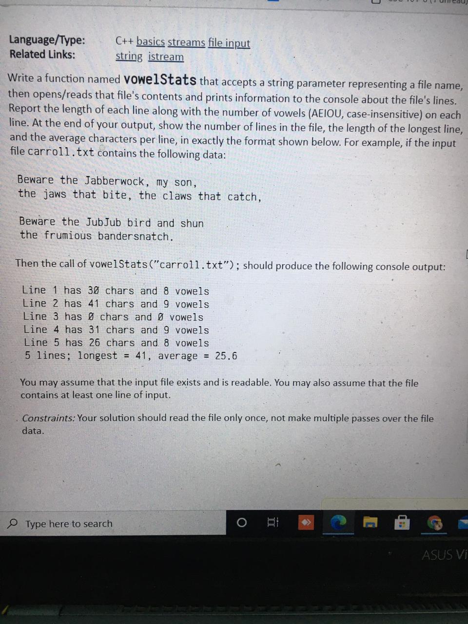 Solved Language/Type: C++ basics streams file input Related | Chegg.com