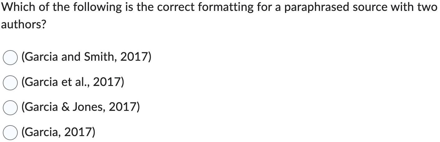 Solved Which of the following is the correct in-text | Chegg.com