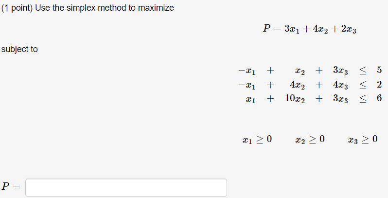(1 point) Use the simplex method to maximize | Chegg.com