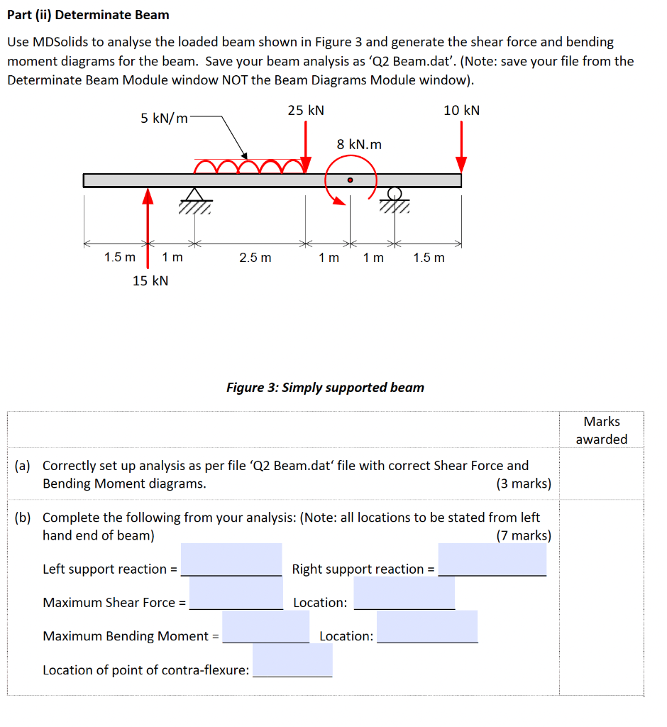 Solved Part (ii) Determinate Beam Use MDSolids to analyse | Chegg.com
