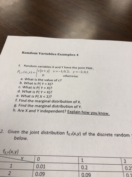 Solved Random Variables Examples 4 1 Random Variables X And 8982