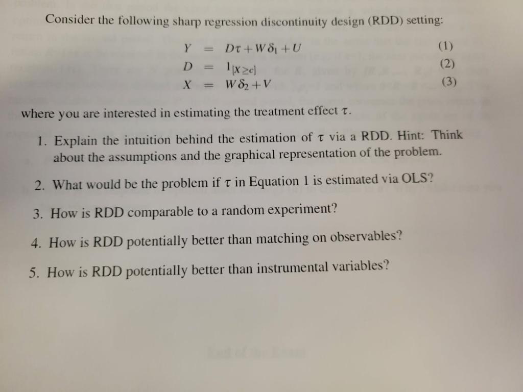 Consider The Following Sharp Regression Discontinuity