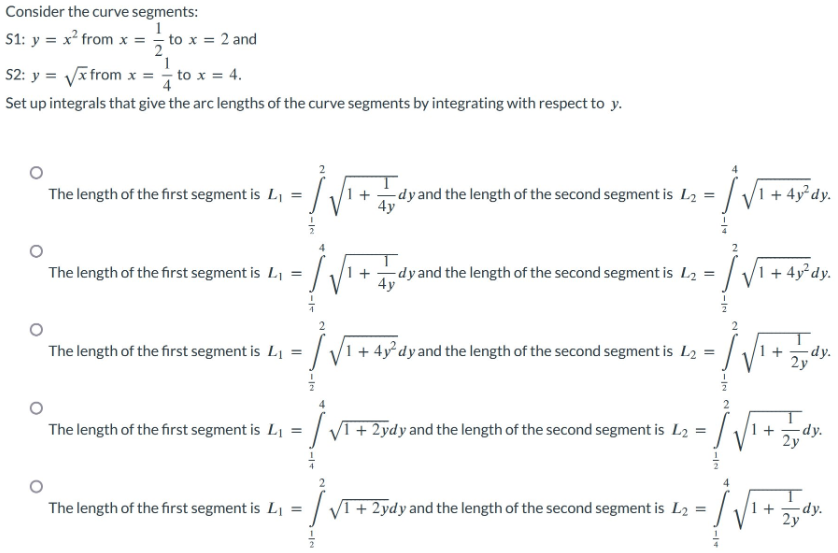 Solved Consider the curve segments: S1: y=x2 from x=21 to | Chegg.com