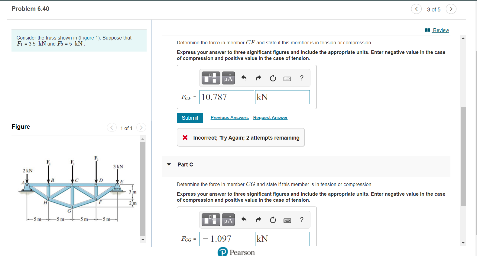 Solved Problem 6.40 3 of 5 Review Consider the truss shown | Chegg.com