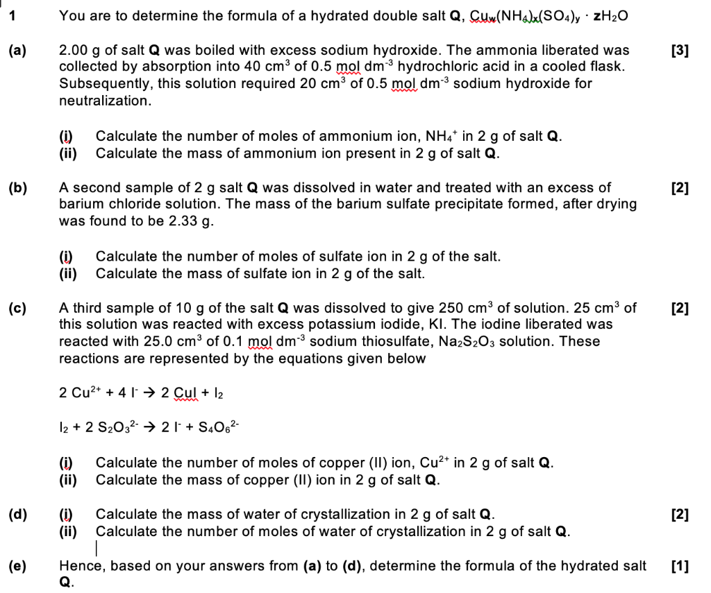 Solved 1 You are to determine the formula of a hydrated | Chegg.com