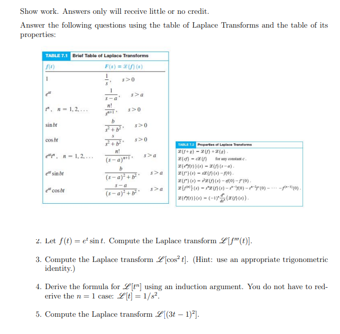 Solved Show work. Answers only will receive little or no | Chegg.com