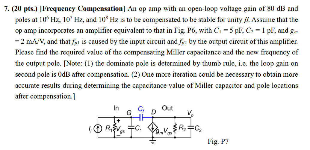 7. (20 pts.) [Frequency Compensation] An op amp with | Chegg.com