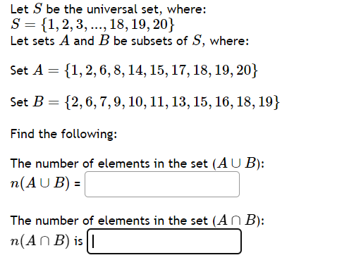 [Solved]: Let S be the universal set, where: S={1,2,3,dots,
