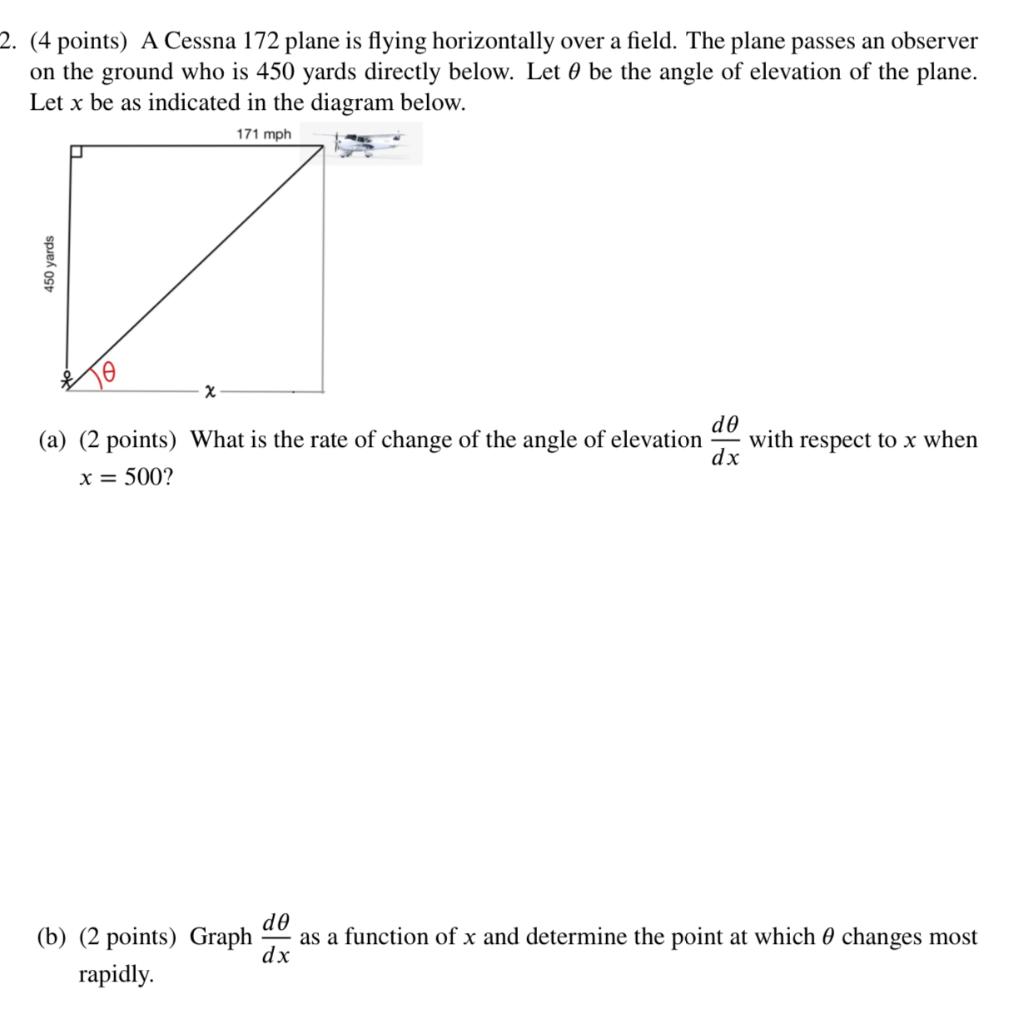 Solved 2. (4 points) A Cessna 172 plane is flying | Chegg.com