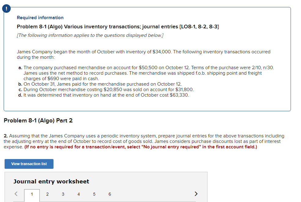 Solved ! Required information Problem 8-1 (Algo) Various | Chegg.com