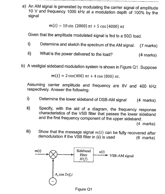 Solved a) An AM signal is generated by modulating the | Chegg.com