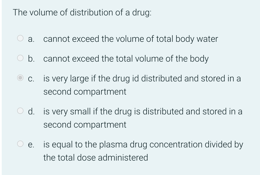 Solved The volume of distribution of a drug: a. cannot | Chegg.com