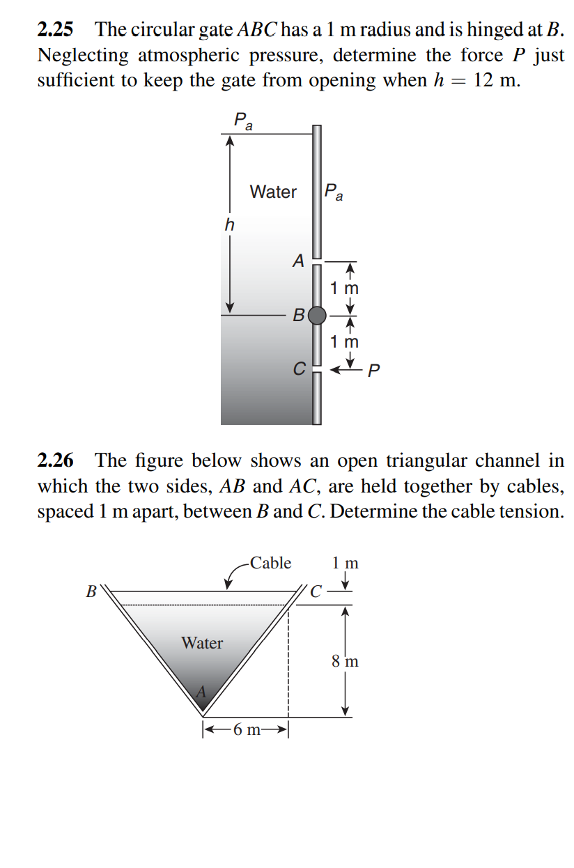 Solved 2.25 The circular gate ABC has a 1 m radius and is | Chegg.com