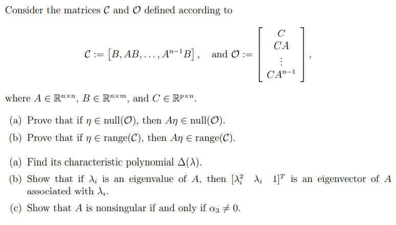 Consider the matrices C and O defined according to | Chegg.com