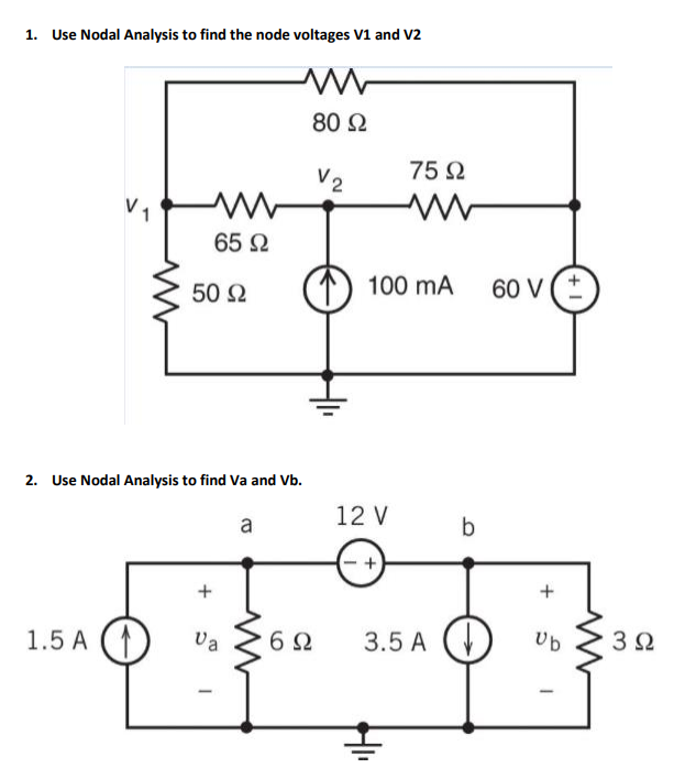 Solved 1. Use Nodal Analysis to find the node voltages V1 | Chegg.com