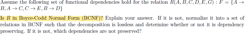 Solved Assume the following set of functional dependencies | Chegg.com