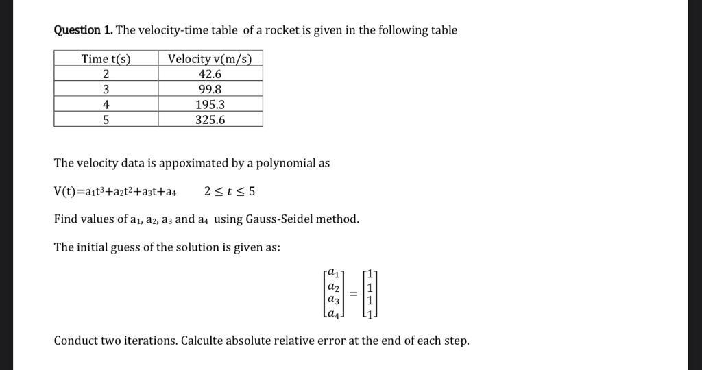 Solved Question 1. The velocity-time table of a rocket is | Chegg.com