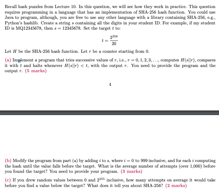 Solved Recall hash puzzles from Lecture 10. In this | Chegg.com