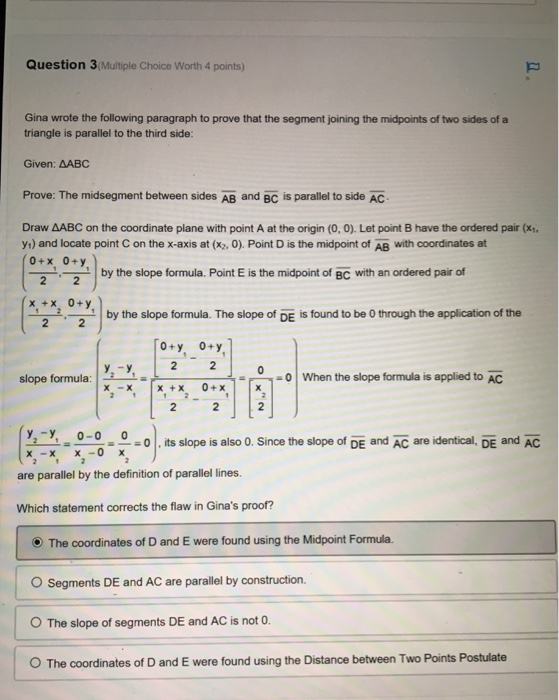 Solved Question 3(Multiple Choice Worth 4 points) Gina wrote | Chegg.com