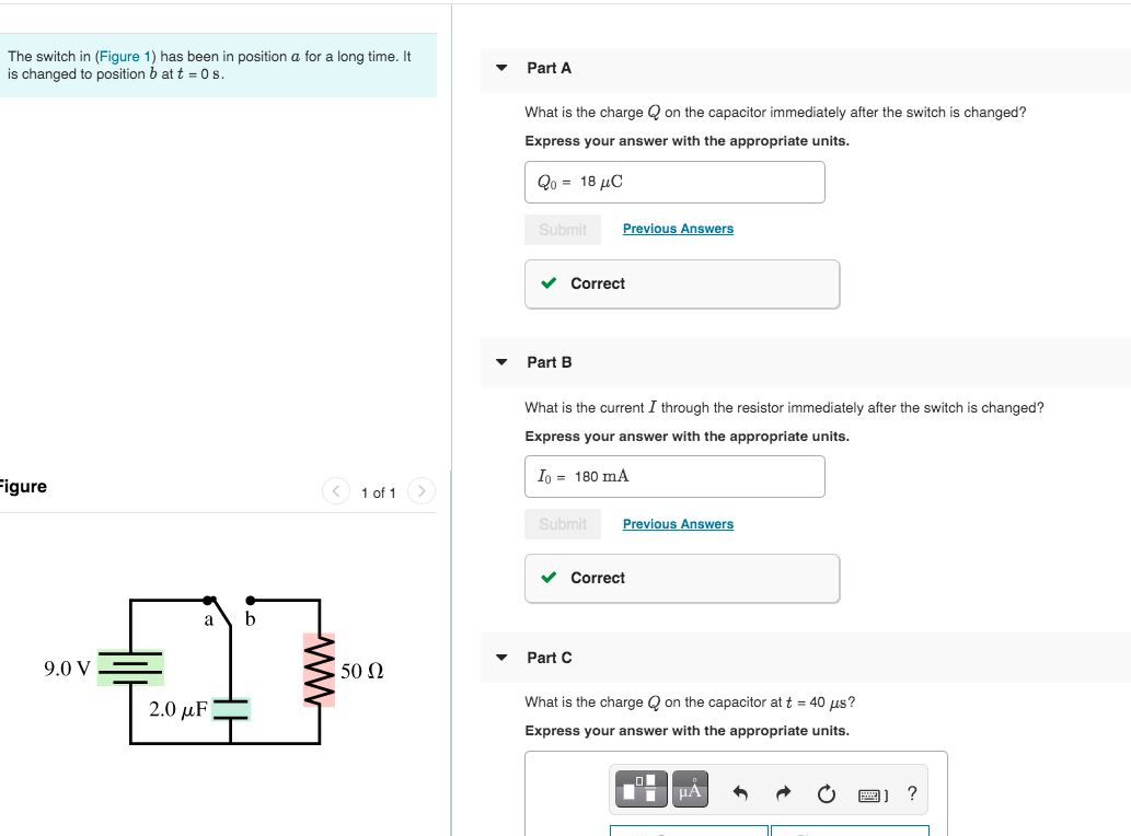 Solved The switch in (Figure 1) has been in position a for a | Chegg.com