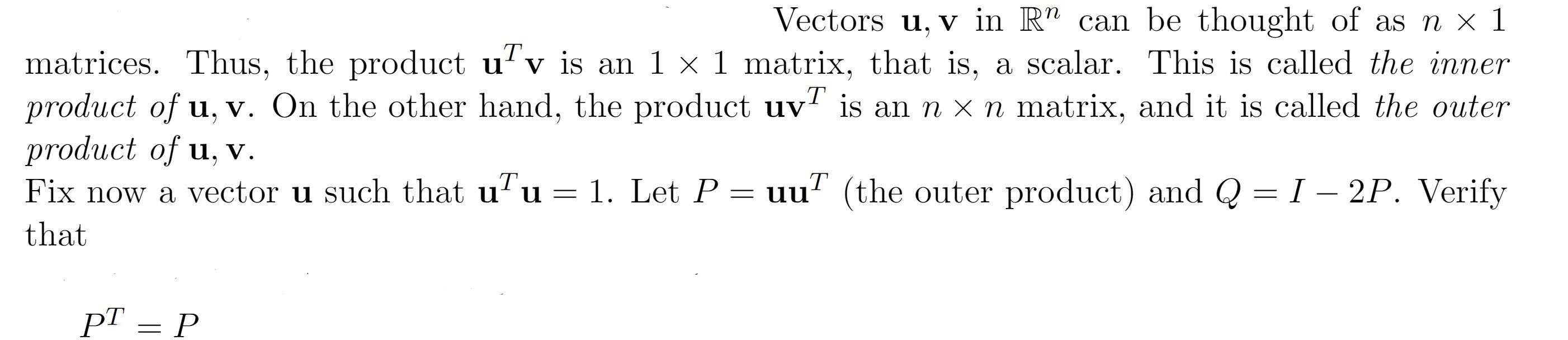 Solved Vectors u, v in R” can be thought of as n x 1 | Chegg.com