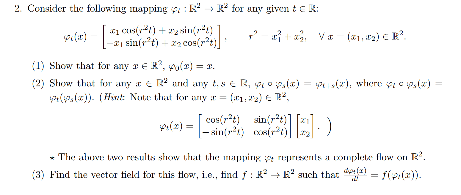 Consider the following mapping φt:R2→R2 for any given | Chegg.com