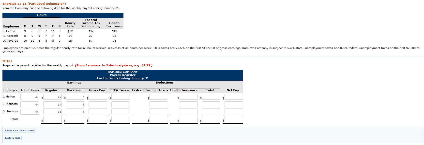 Solved Exercise 11-11 (Part Level Submission) Ramirez | Chegg.com