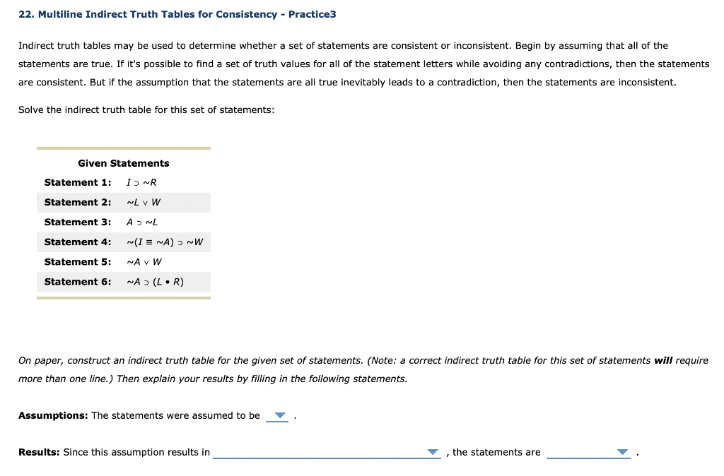 22. Multiline Indirect Truth Tables for Consistency - | Chegg.com