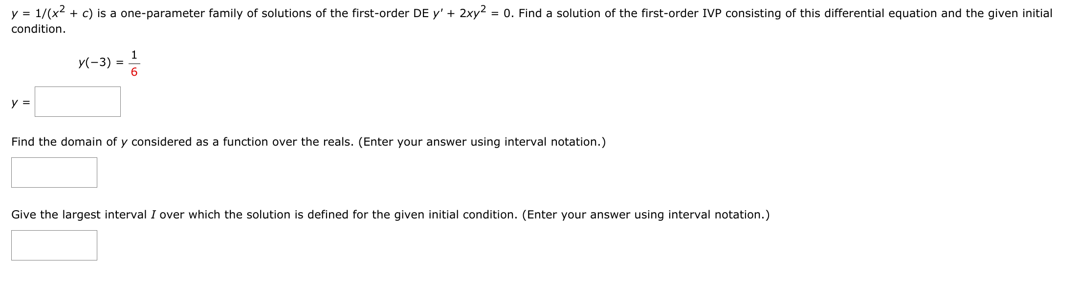 Solved y = 1/(x2 + c) is a one-parameter family of solutions | Chegg.com