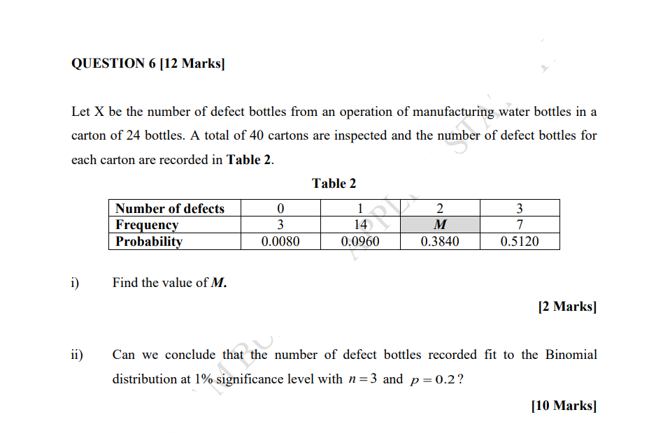 Solved QUESTION 6 [12 Marks] Let X be the number of defect | Chegg.com
