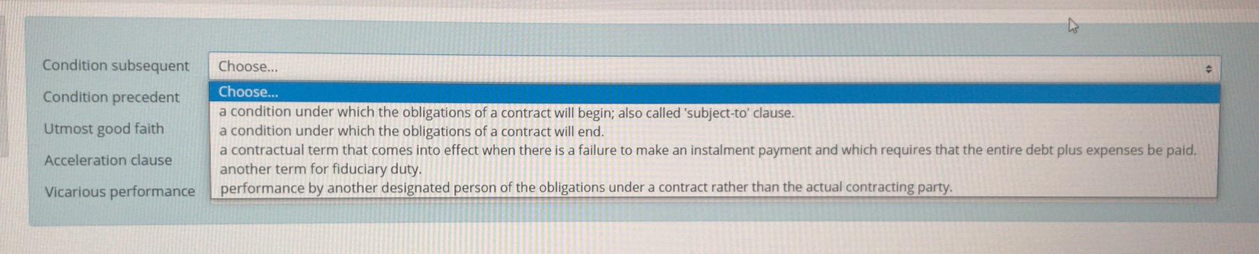 Solved 수 Condition subsequent Condition precedent Utmost | Chegg.com