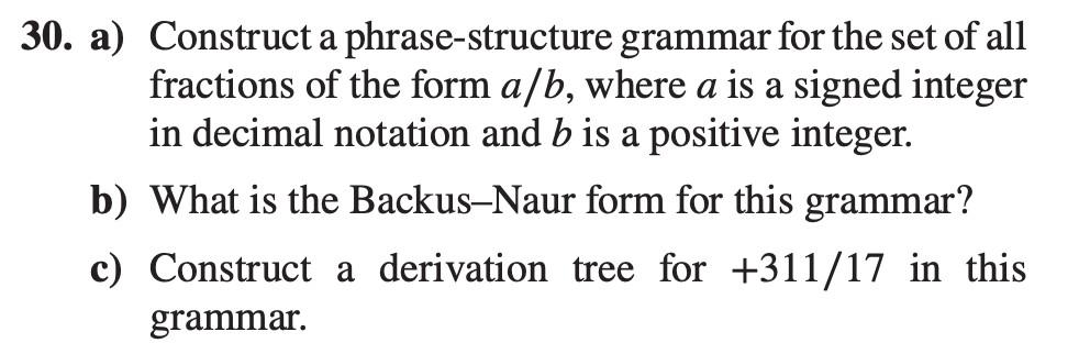 Solved 30. a) Construct a phrase-structure grammar for the | Chegg.com