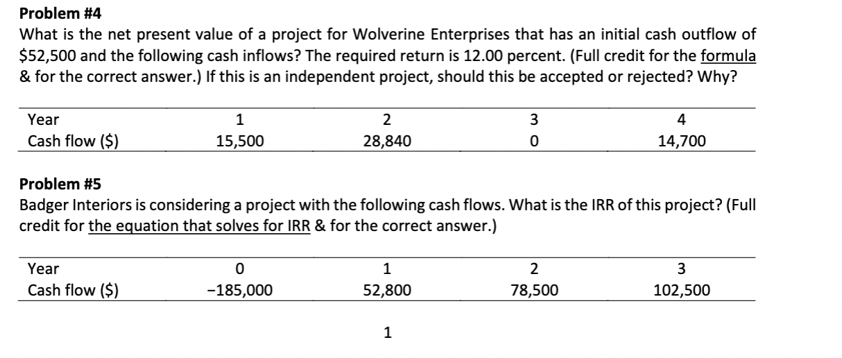 Solved Problem #4 What is the net present value of a project | Chegg.com