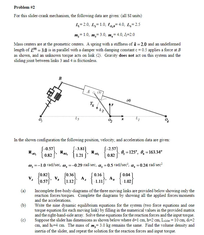 Problem #2 For this slider-crank mechanism, the | Chegg.com