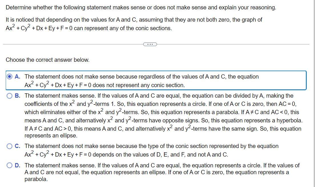 Solved Determine whether the following statement makes sense | Chegg.com
