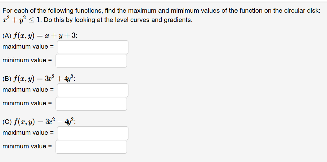 Solved For each of the following functions, find the maximum | Chegg.com