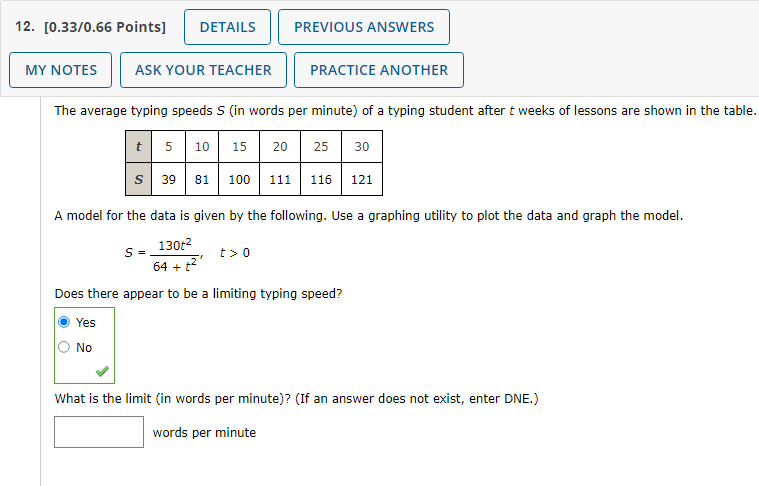 Solved The average typing speeds S (in words per minute) of | Chegg.com