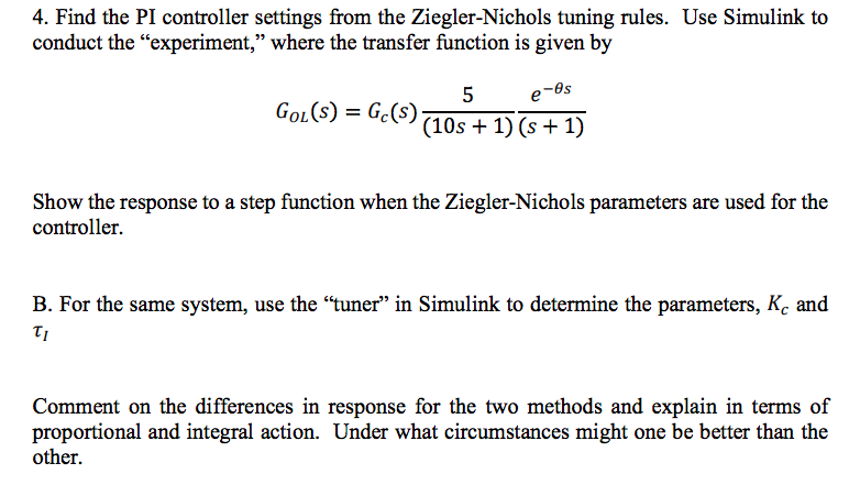 Solved 4. Find the PI controller settings from the | Chegg.com