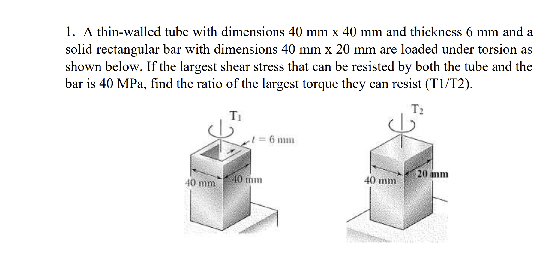 Solved 1. A thin-walled tube with dimensions 40 mm×40 mm and | Chegg.com