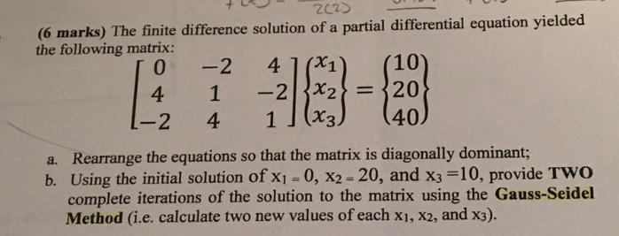 Solved (6 marks) The finite difference solution of a partial | Chegg.com