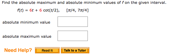 Solved Find the absolute maximum and absolute minimum values | Chegg.com
