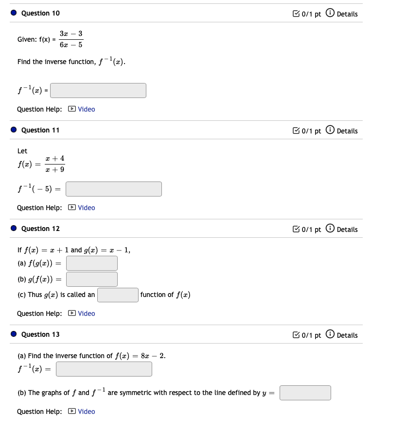 Solved Given: f(x)=6x−53x−3 Find the inverse function, | Chegg.com